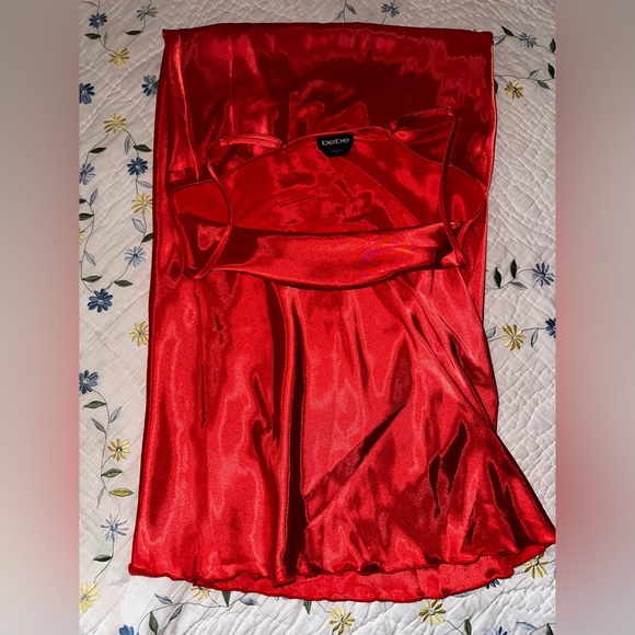 bebe | Dresses | Bebe Red Satin Cowl Neck Slip Midi Dress | Poshmark